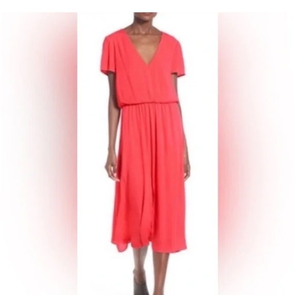 Wayf | Dresses | Xl Wayf Short Sleeve Blouson Bodice Coral Midi Dress ...